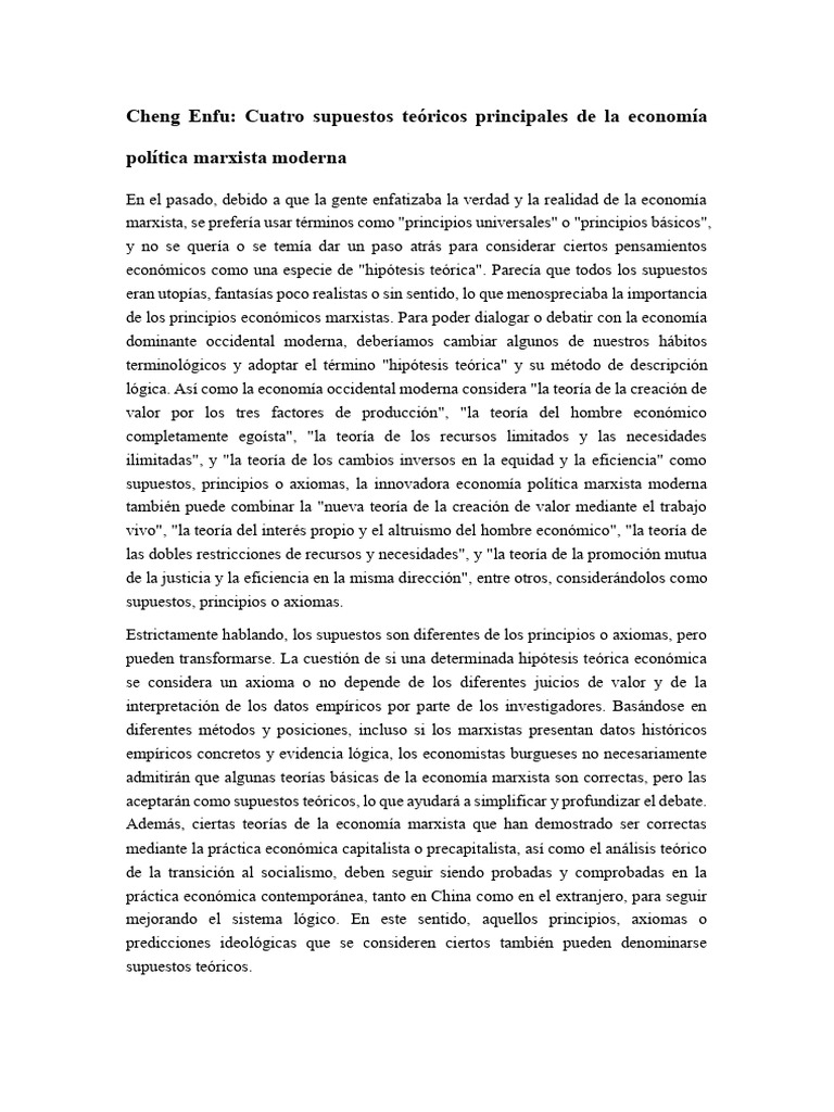 Cuatro Supuestos Teóricos Principales de La Economía Política Marxista ...