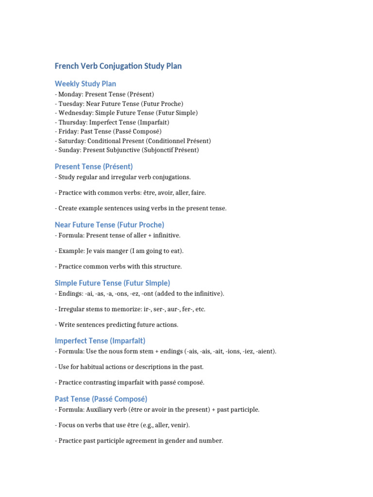 French Conjugation Study Plan | PDF