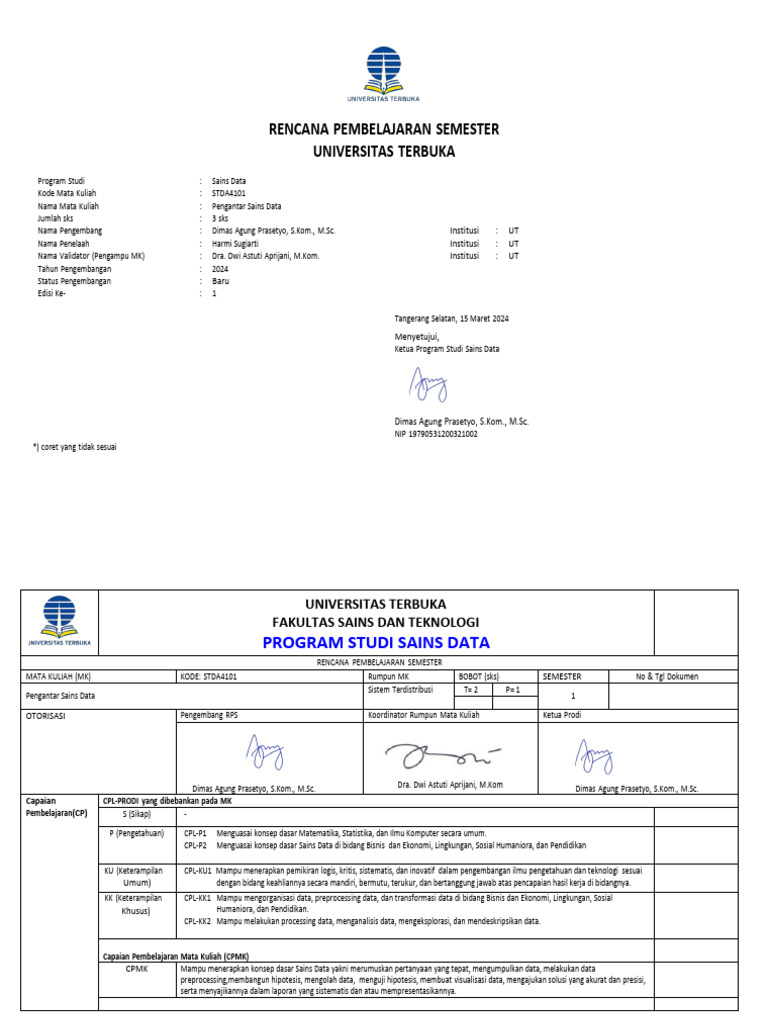 Rencana Pembelajaran Sains Data 2024 | PDF