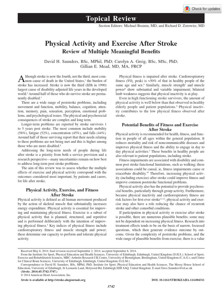 Benefits of Exercise After Stroke | PDF | Stroke | Physical Fitness