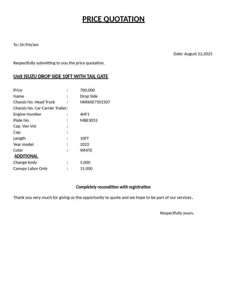 Price Qoutation Template | PDF