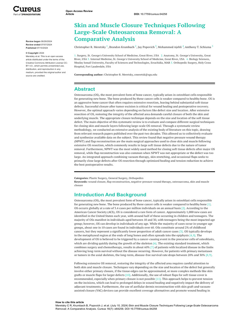 Skin and Muscle Closure Techniques Following Large | PDF | Systematic ...
