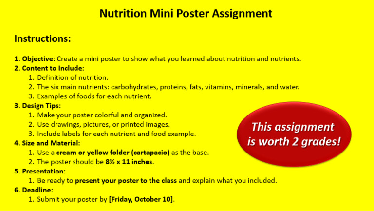 Nutrition Mini Poster Assignment For This Friday | PDF