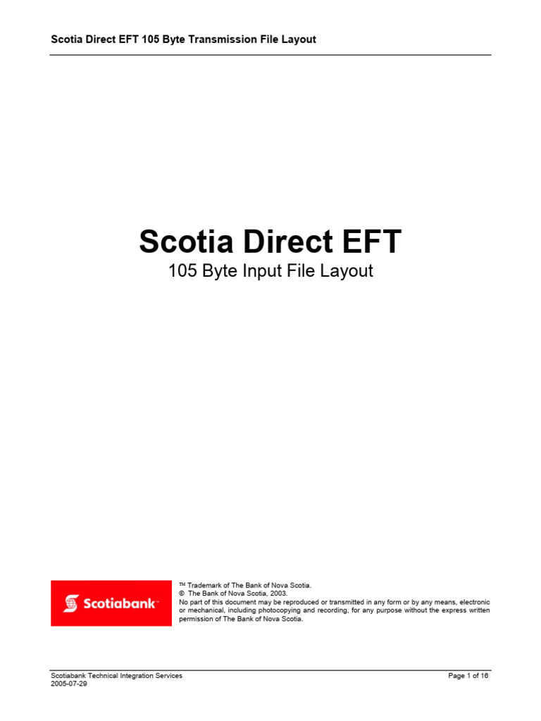 Scotia Direct EFT File Layout Guide | PDF | Debits And Credits | Payments