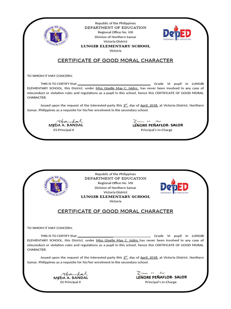Certificate of Good Moral Character | PDF