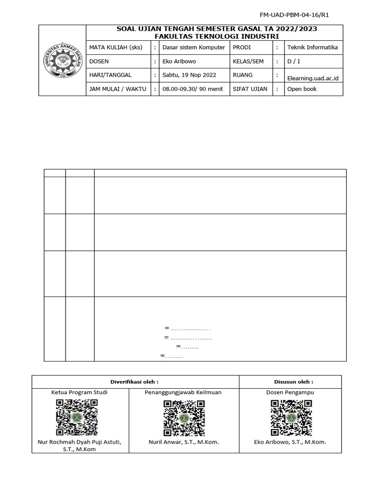 Soal - Rev - UTS - Dasar Sistem Komputer - D - Eko | PDF