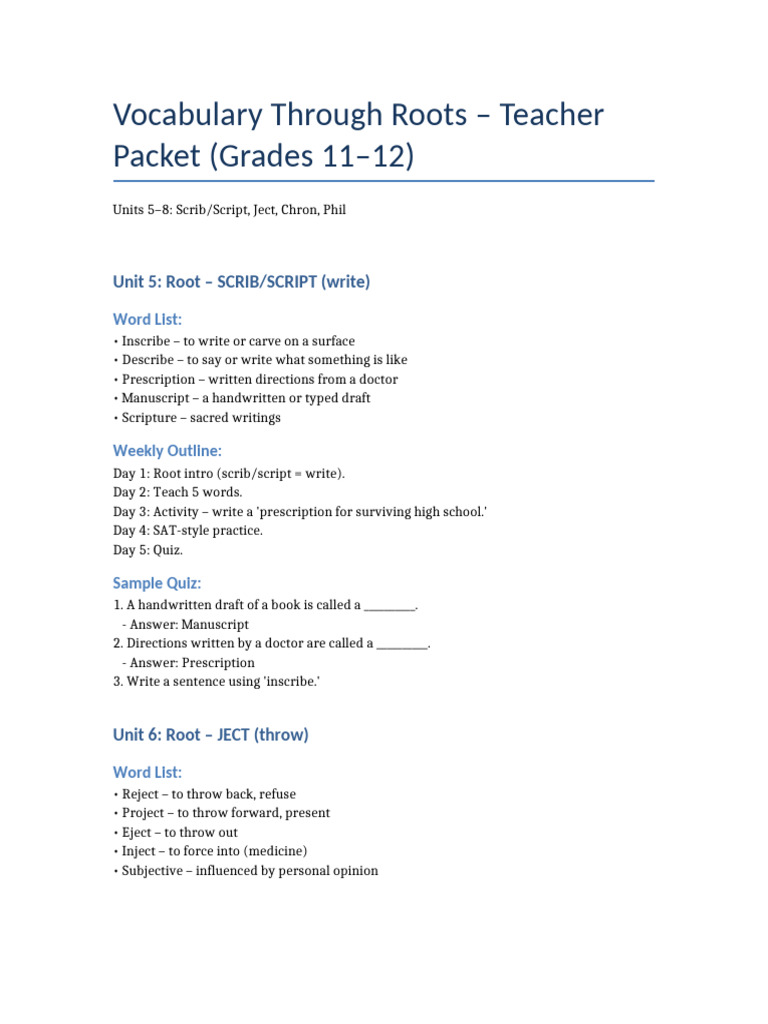 Vocabulary Roots for Grades 11-12 | PDF | Writing