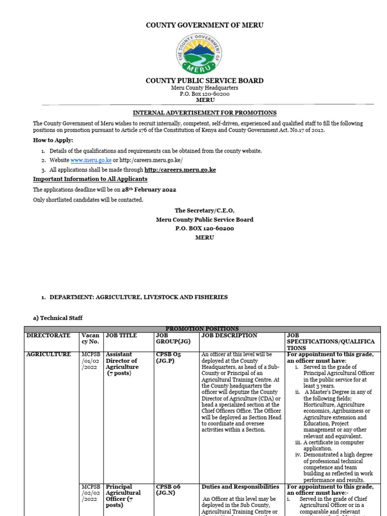 County Government of Meru: Meru Internal Advertisement For Promotions ...