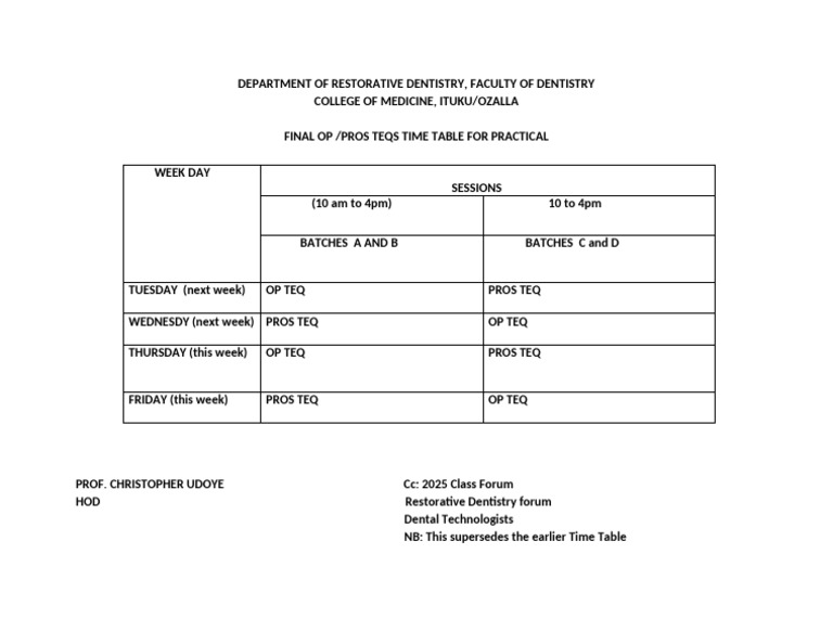 Updated Op Teq and Pros Teq Time Table | PDF