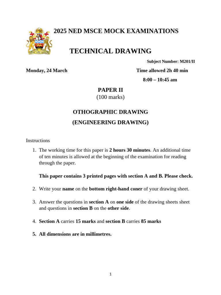 2025 NED MSCE Technical Drawing Exam | PDF