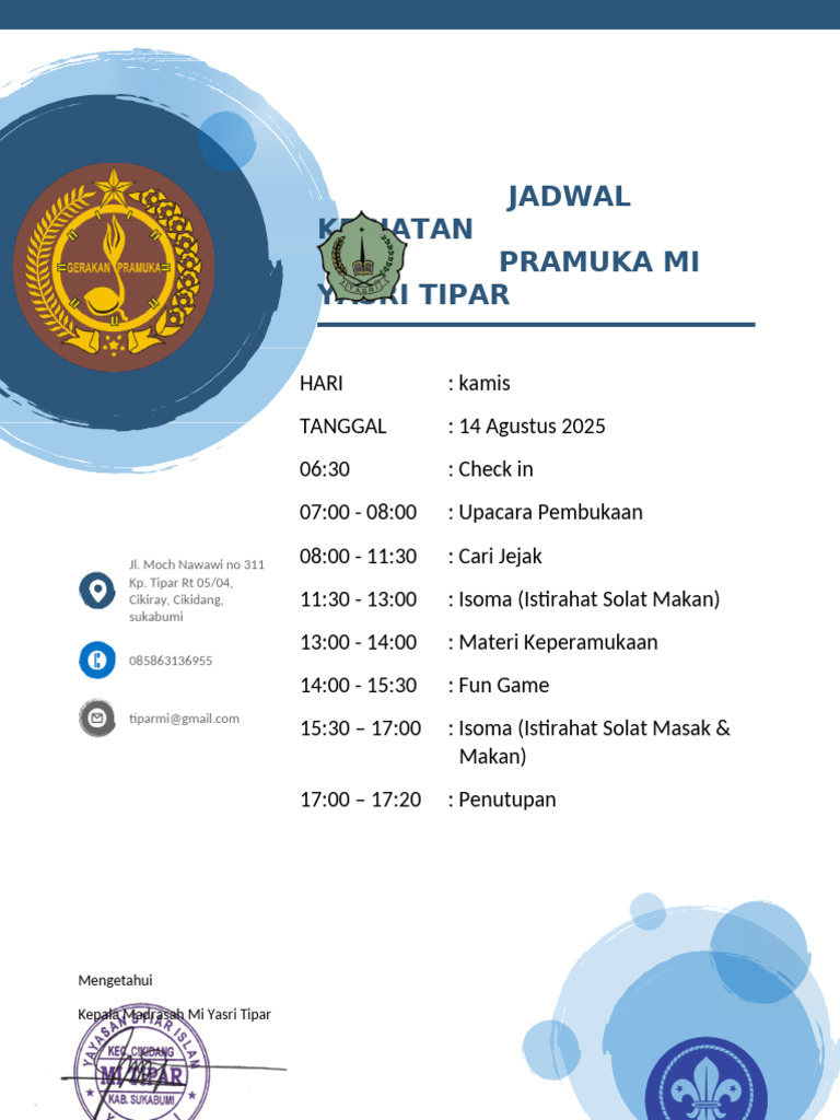 Jadwal Pramuka Mi Yasri | PDF