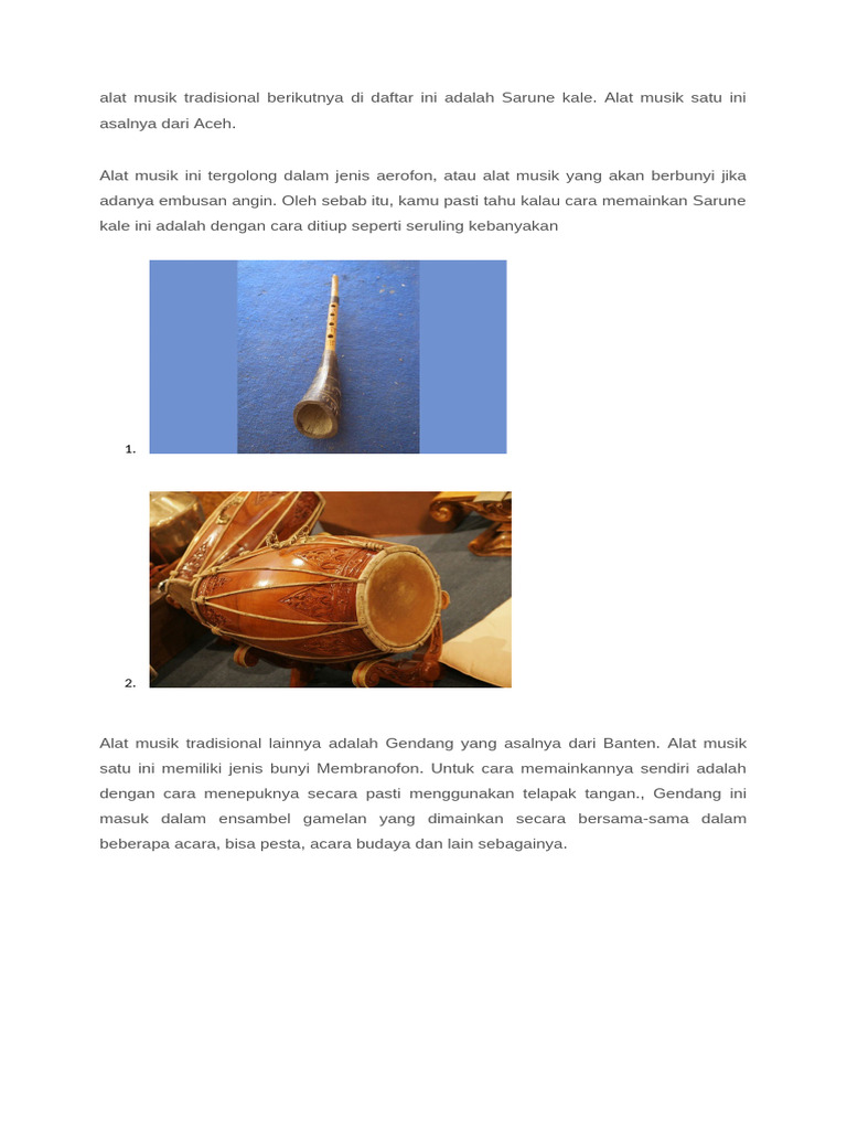 Alat Musik Tradisional Berikutnya Di Daftar Ini Adalah Sarune Kale | PDF