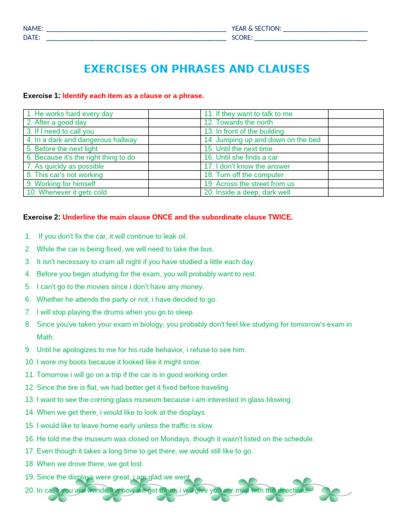 Phrases and Clauses Exercise Guide | PDF | Chess Openings | Chess Theory