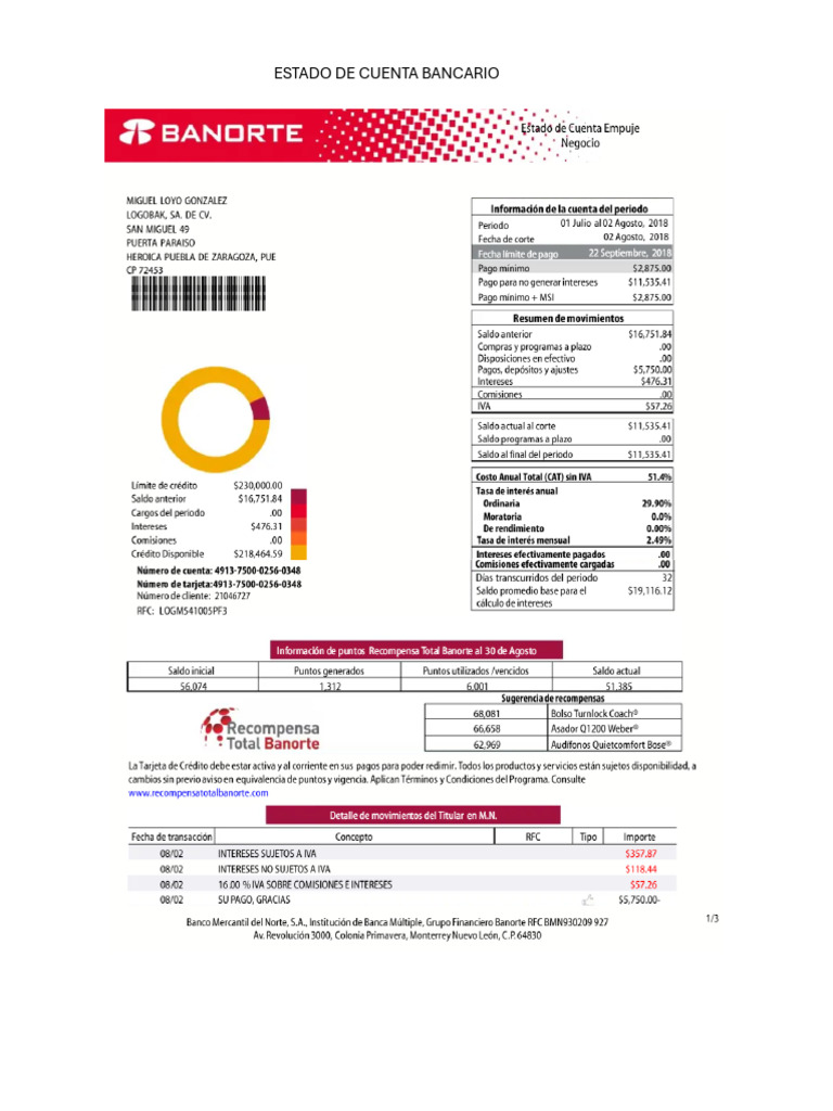 Estado de Cuenta Bancario - Traducción Inversa Inglés II | PDF