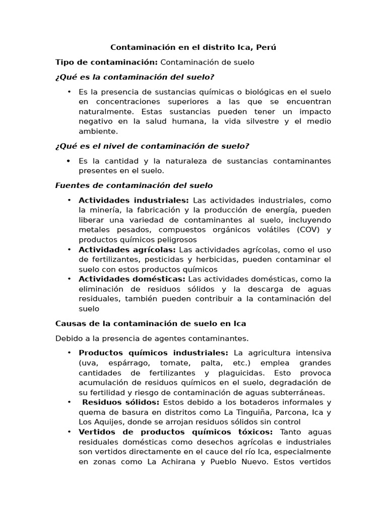 Contaminación en El Distrito Ica | PDF | Contaminación | Residuos