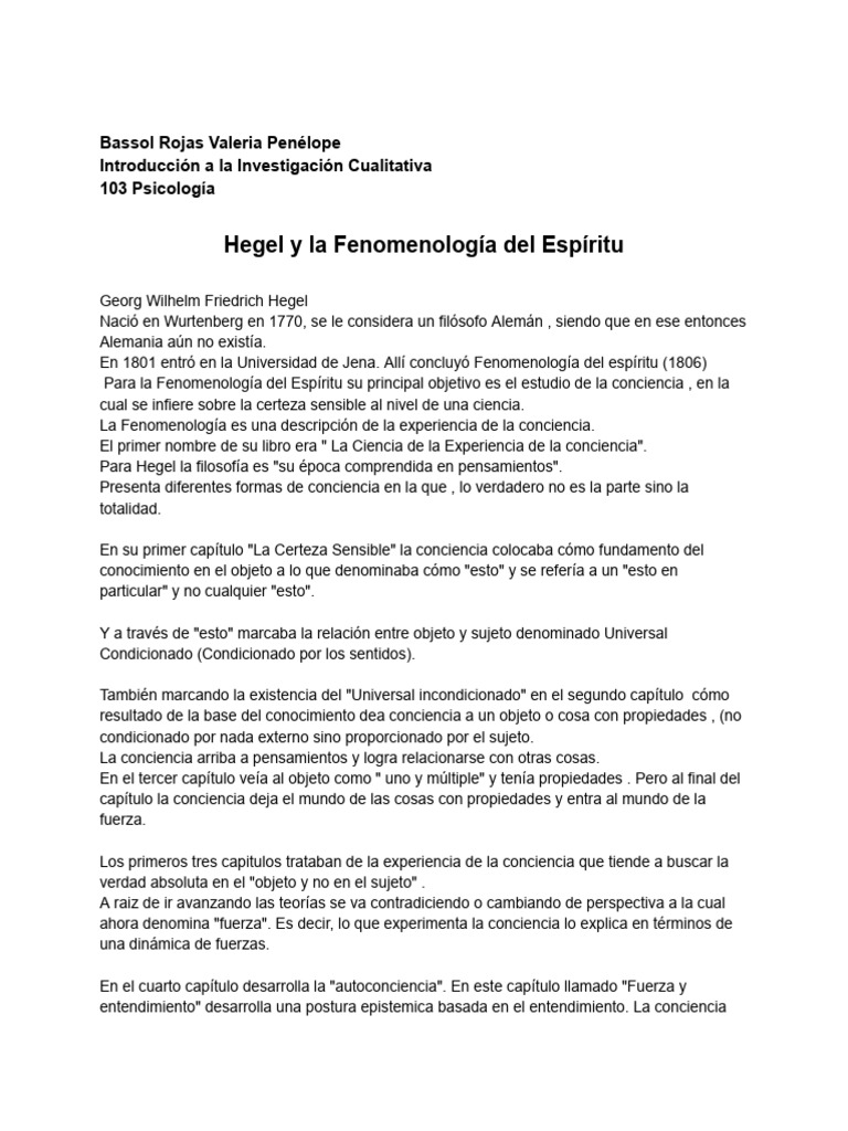 Hegel y La Fenomenología Del Espíritu | PDF | Georg Wilhelm Friedrich ...