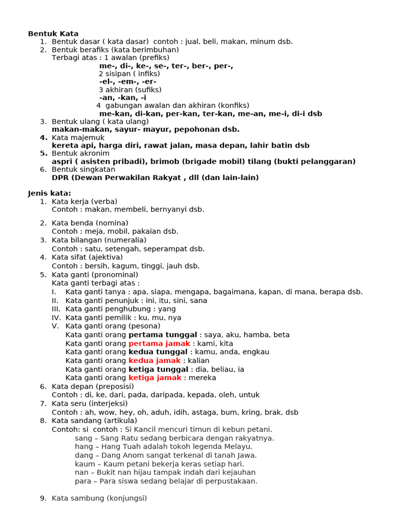 Bentuk Kata Dan Jenis Kata | PDF