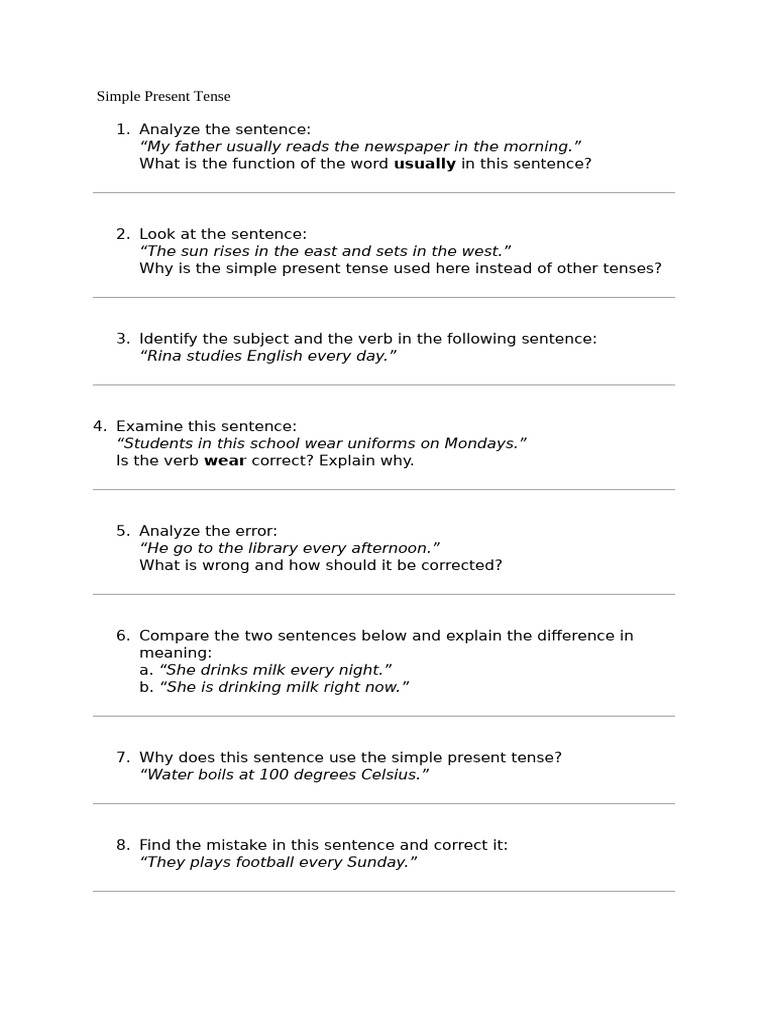 Exercise Simple Present Tenses | PDF
