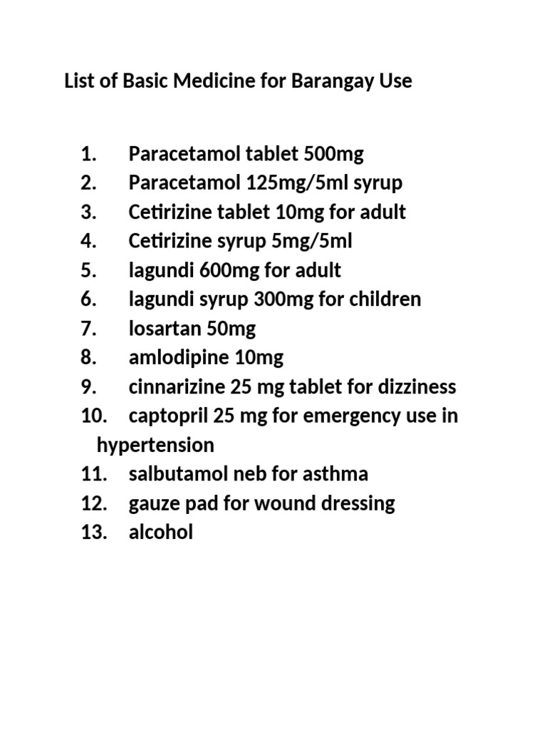 Essential Medicines for Barangay Use | PDF