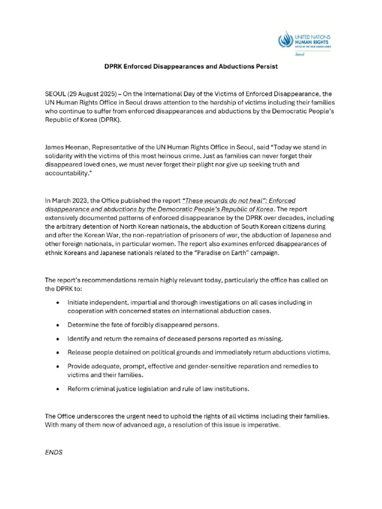Press Note - UN Human Rights Seoul - DPRK Enforced Disappearances and ...