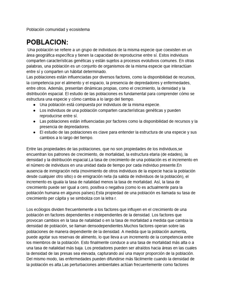Población Comunidad y Ecosistema | PDF | Atmósfera | Población