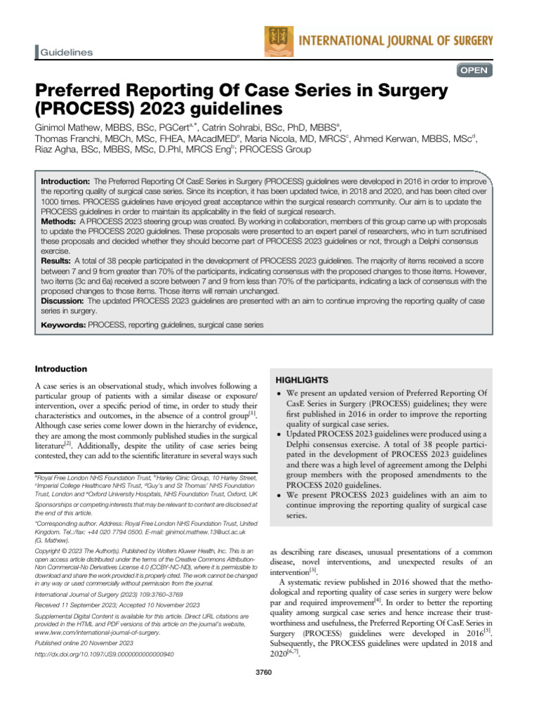 Updated PROCESS 2023 Surgical Guidelines | PDF | Thrombosis | Surgery