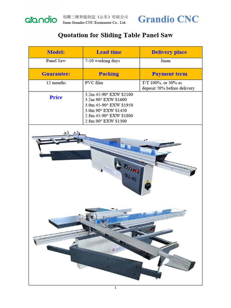 Gorsan Panel Saw Quotation Details | PDF | Mechanical Engineering