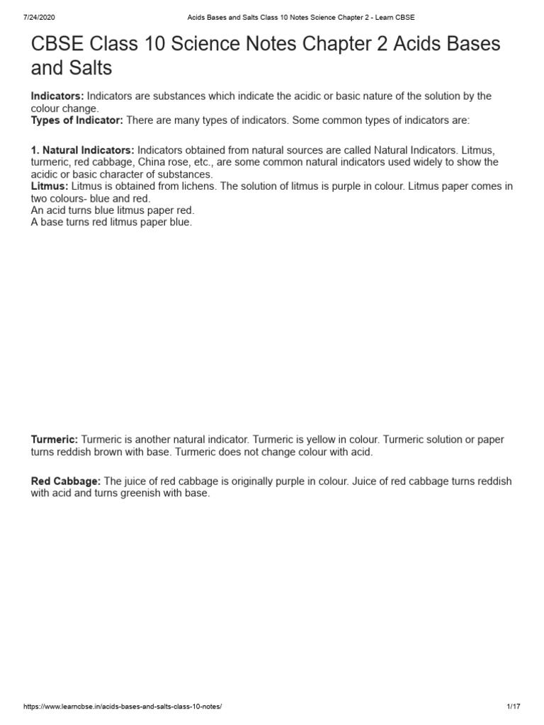 Acids Bases and Salts Class 10 Notes Science Chapter 2 - Learn CBSE ...