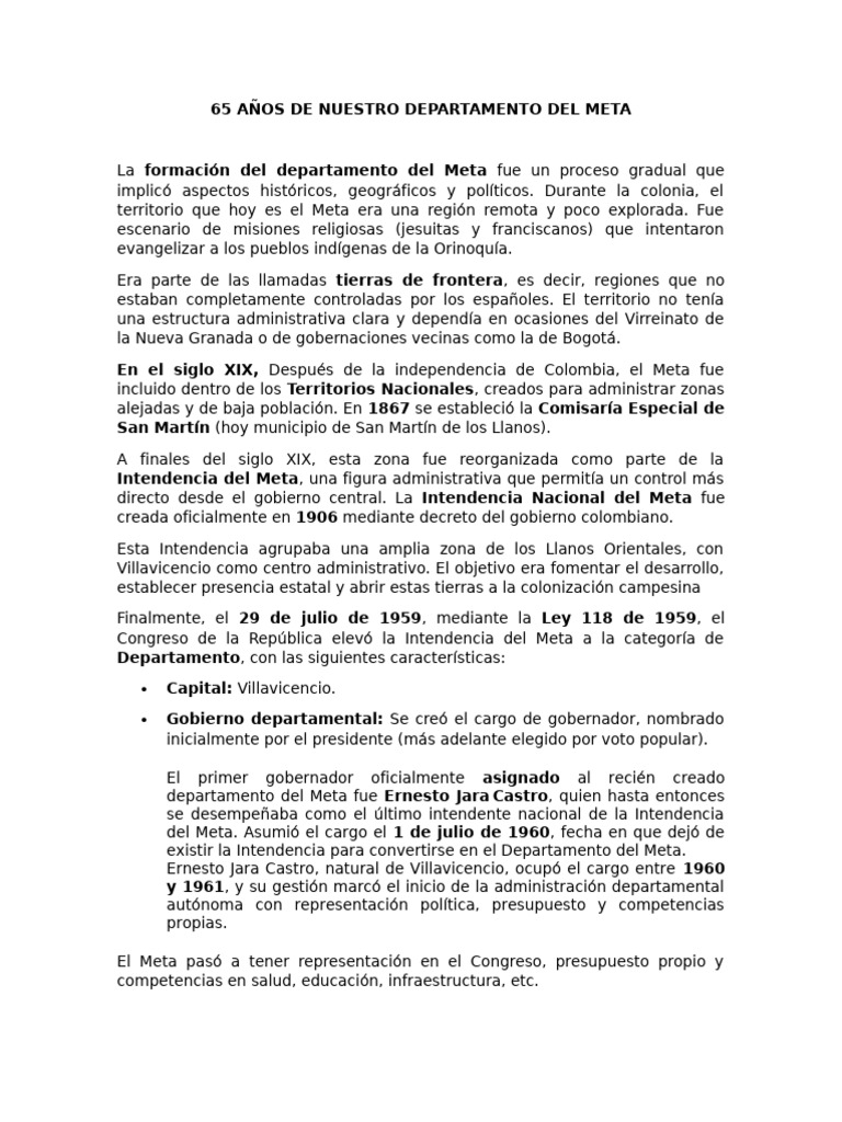 65 Años de Nuestro Departamento Del Meta | PDF | Colombia | Gobierno