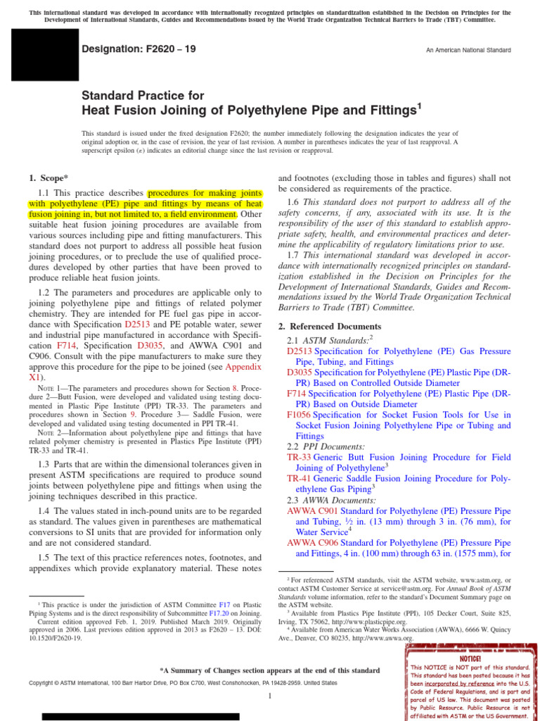 ASTM F2620-19 - Standard Practice For Heat Fusion Joining of ...