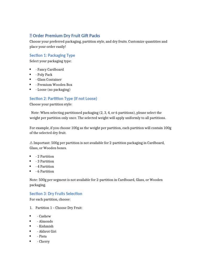 Updated Dry Fruit Gift Pack Order Form Template | PDF