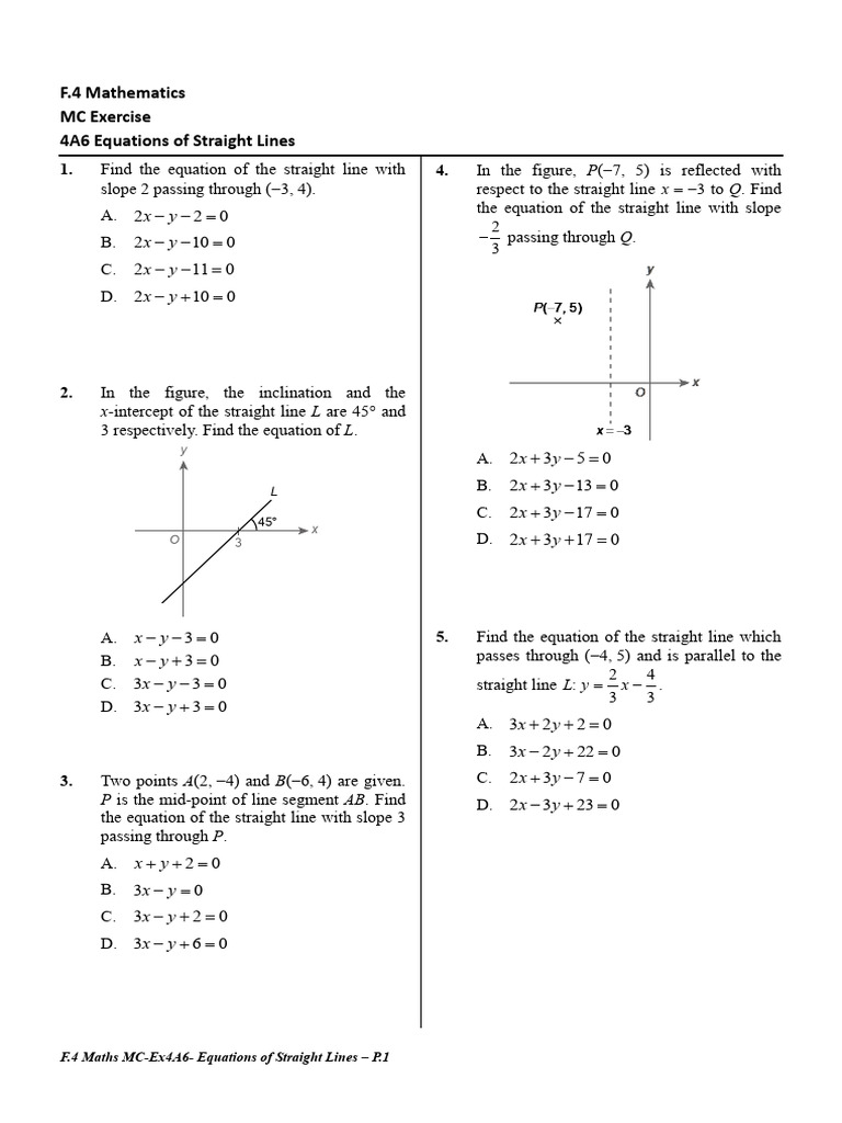 Mc4a6 Equations of Straight Lines | PDF | Line (Geometry) | Cartesian ...