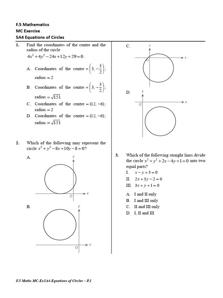 Mc5a4 Equations of Circles | PDF | Circle | Cartesian Coordinate System