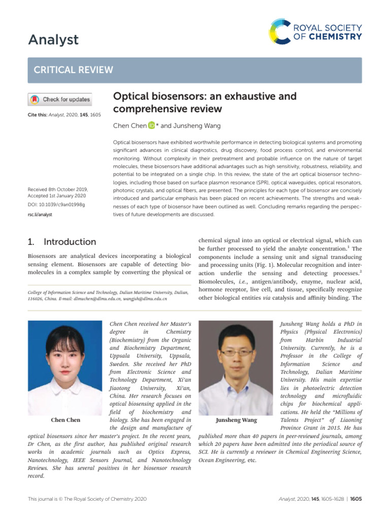 Biosensor Review | PDF | Biosensor | Surface Plasmon Resonance