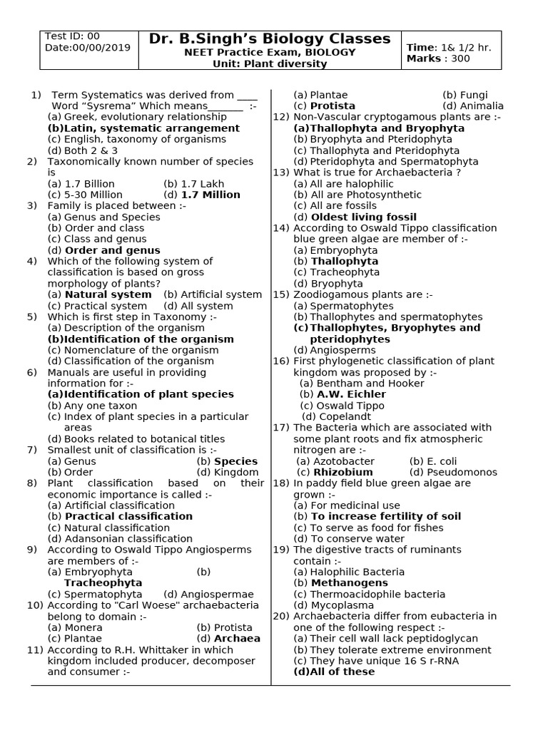 Plant Diversity Q&A Guide | PDF | Taxonomy (Biology) | Bacteria