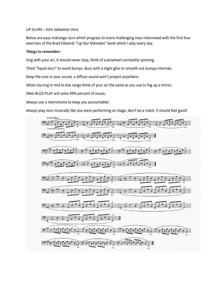 Brad Edwards Trombone Lip Slurs Guide | PDF