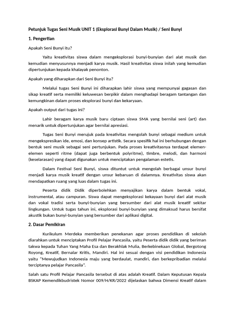 Tugas Seni Bunyi: Kreativitas Musik Siswa | PDF