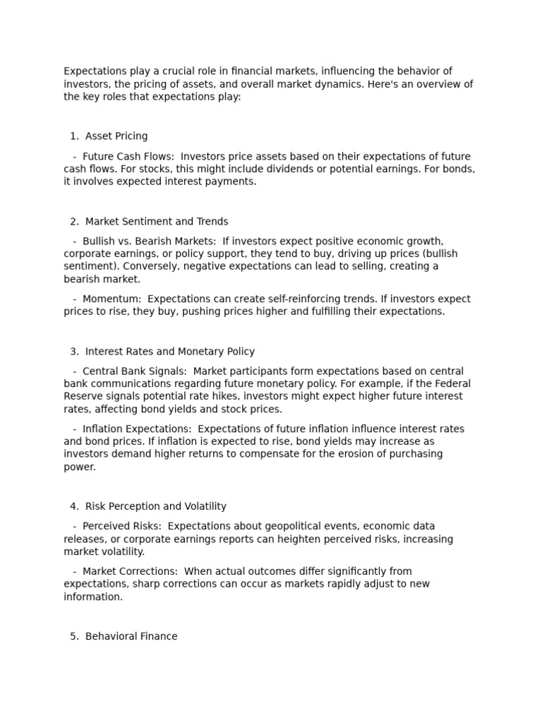 Role of Expectation in Financial Markets | PDF | Market Trend | Inflation