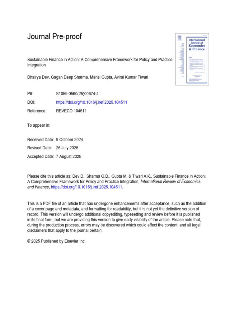 Sustainable Finance: Policy Integration Framework | PDF ...