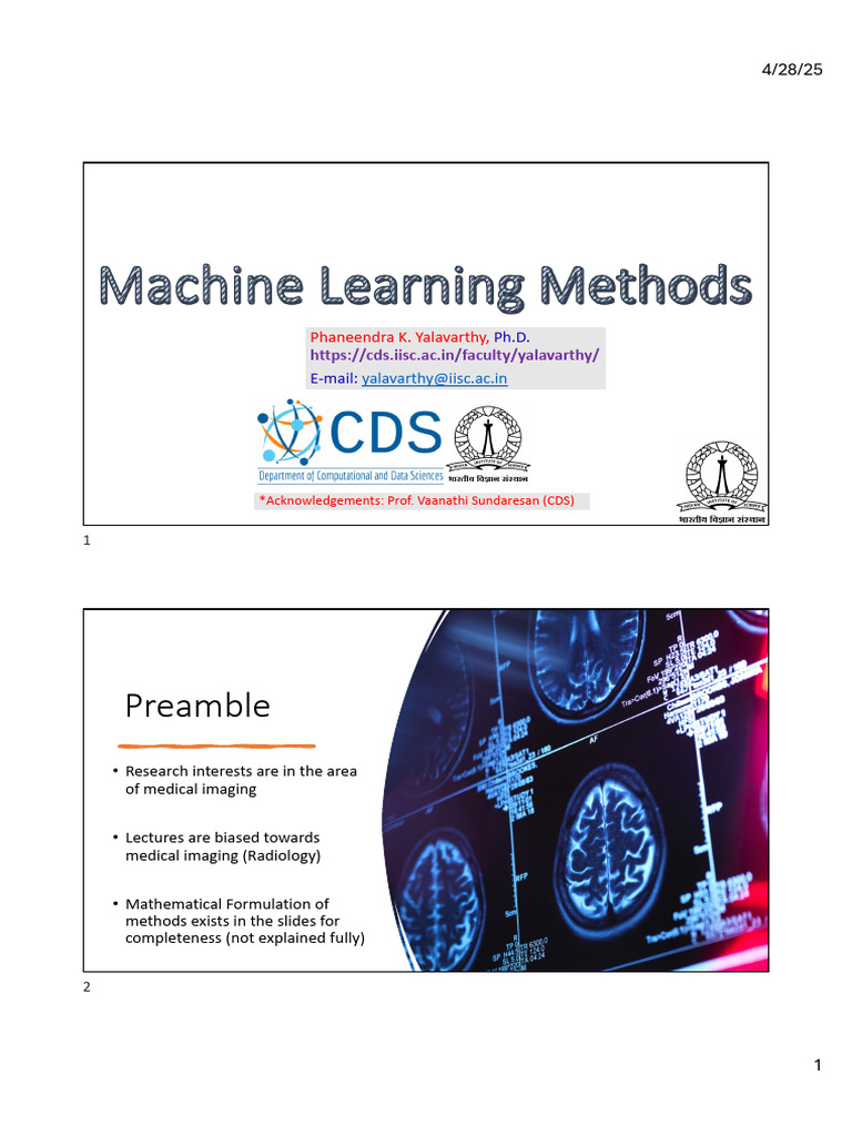 MachineLearning Methods Yalavarthy 28-APR-Day1!11!45 | PDF | Deep ...