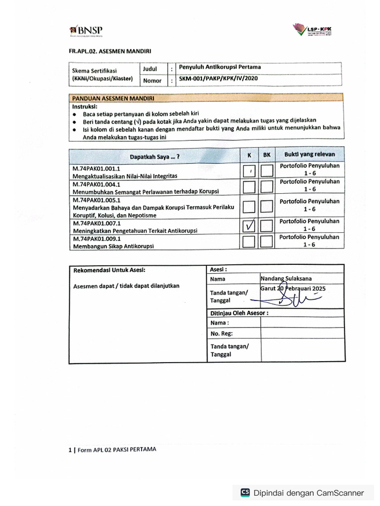 FR - Apl.02.permohonan Sertifikasi Kompetensi | PDF