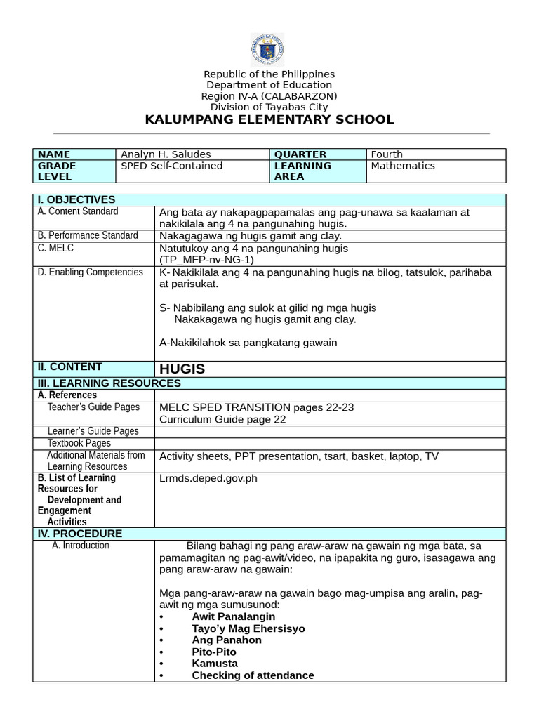 Lesson Plan in Math Sped Aster q4 7 Final | PDF