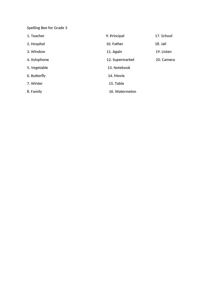 Grade 3 Spelling Bee Word List | PDF