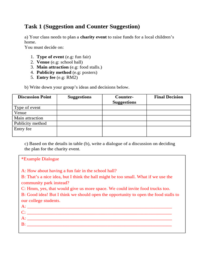 Task 1 Suggestions and Counter Suggestion | PDF