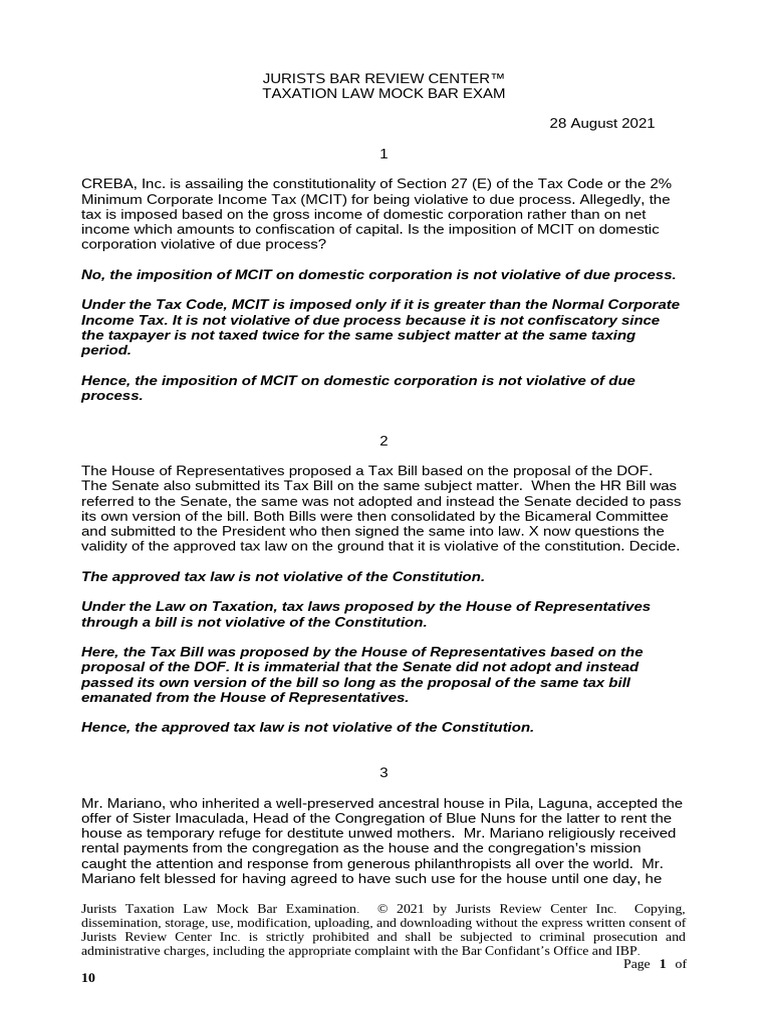 TAX Practice 2021 Jurists Combo | PDF | Taxes | Internal Revenue Service
