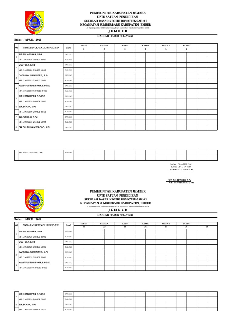 Contoh Form - Absensi | PDF