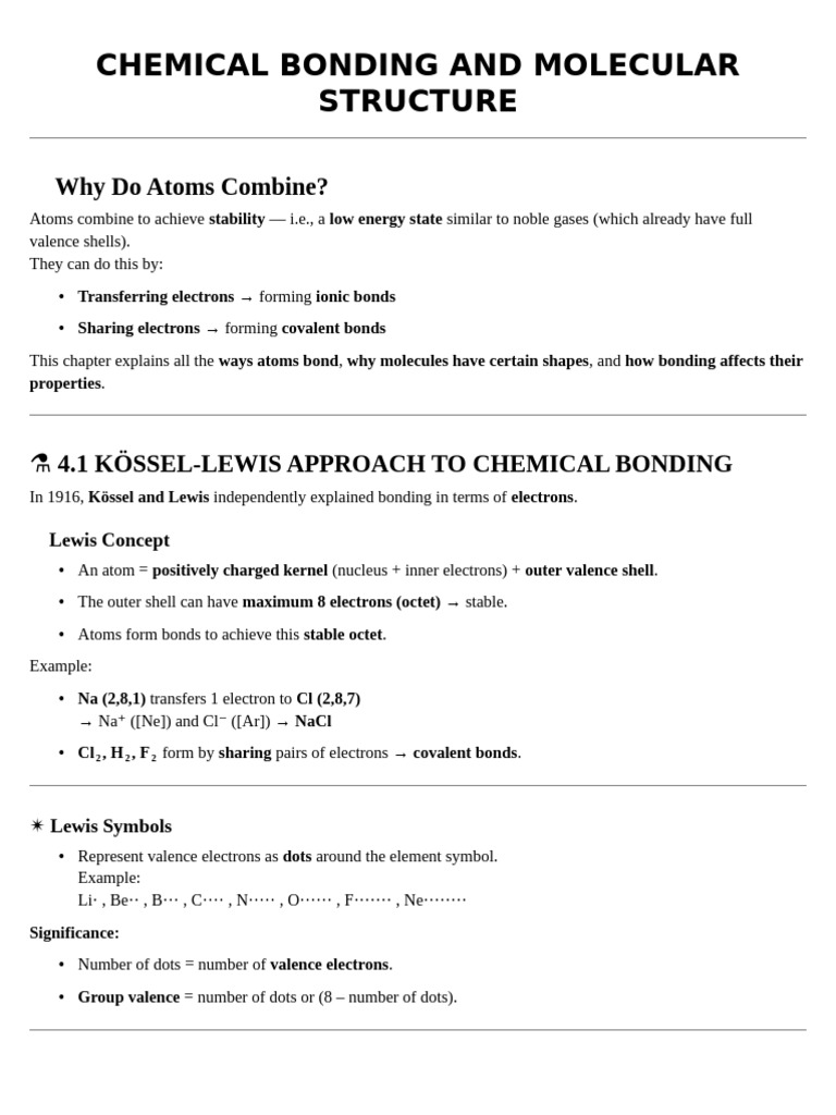 Chemical Bonding Notes by Chatgpt | PDF | Chemical Bond | Covalent Bond