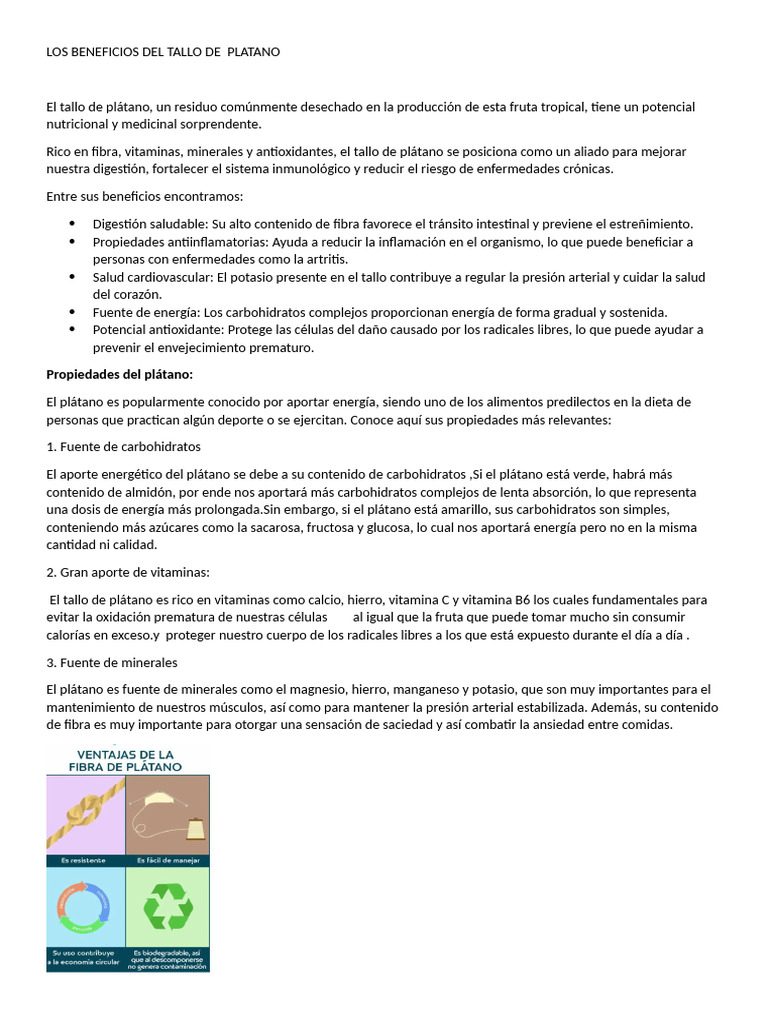 Beneficios del tallo de plátano | PDF | Carbohidratos | Fruta