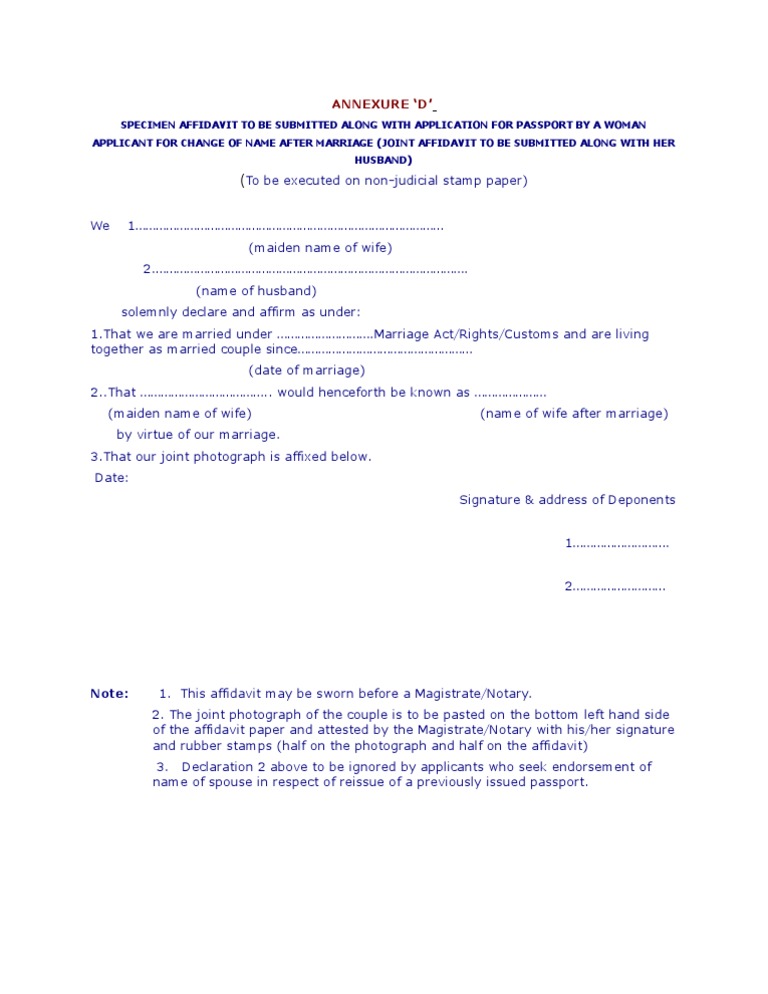 Annexure D: Joint Affidavit for Passport | PDF