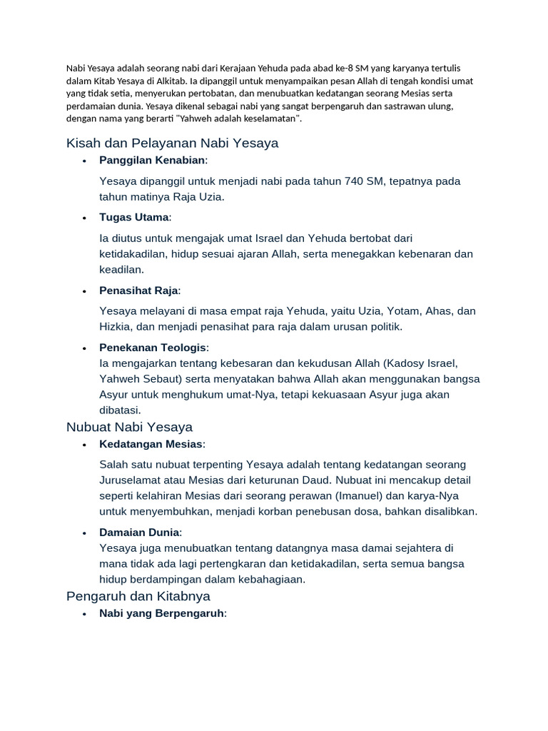 Nabi Yesaya Adalah Seorang Kelas 6 | PDF